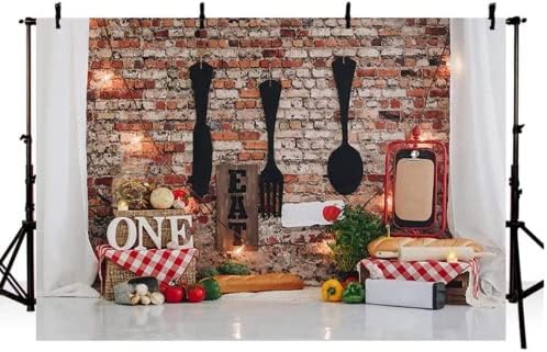 Amazon.com : Kids 1st Birthday Party Backdrops Chef Brick Wall Cutlery ...