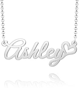 Amazon.com: GMXLin Ashley Name Necklace with 18" Chain Love Heart ...