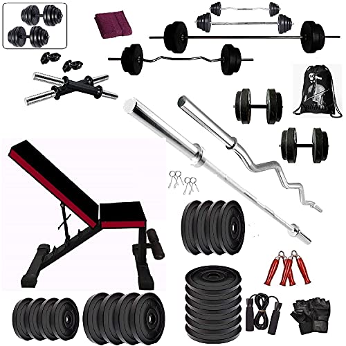 Buy BODYFIT Home Gym Set Combo Kit, (20Kg-100Kg) Weight Plates,3 Ft ...