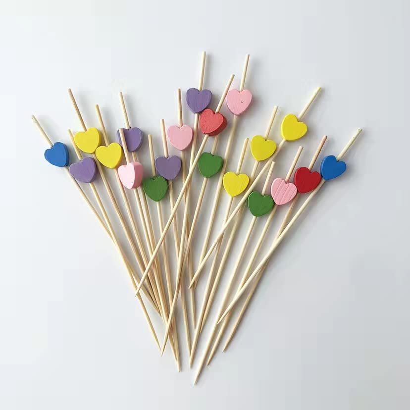 Snapklik.com : 100 Pack Fruit Toothpicks, Heart-Shaped Bamboo Cocktail ...