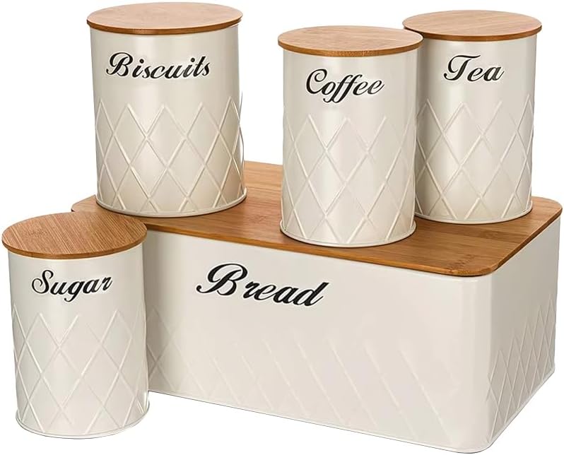 simpa 5PC Vintage Style Matt Cream Metal Kitchen Storage Set Including ...