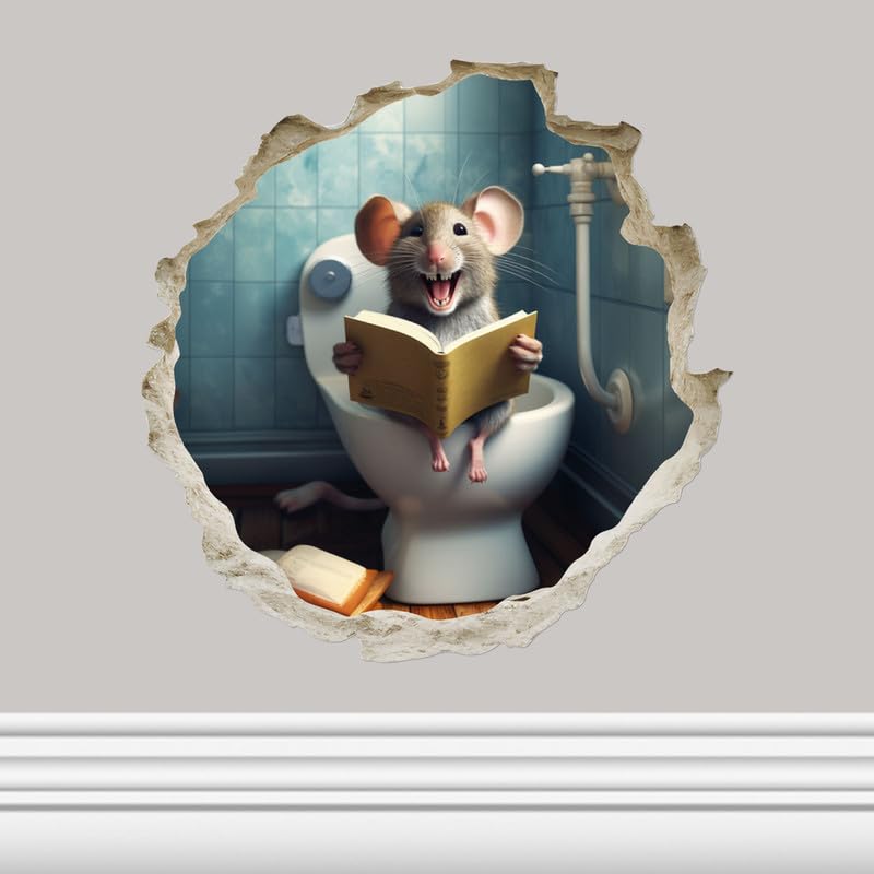 Amazon.com: Happy Mouse On Toilet in Mouse Hole - 3D Wall Sticker Decal ...