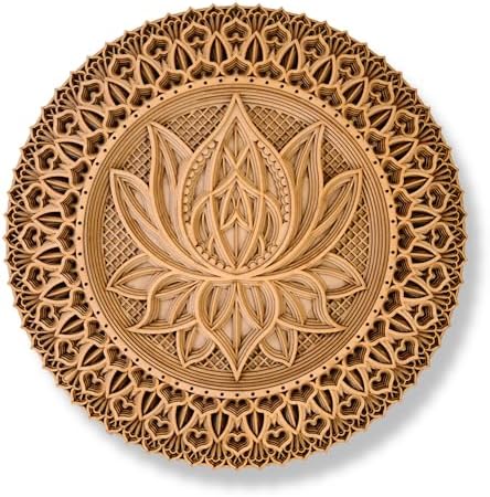 Multi-Layer Lotus Wooden Mandala – Handcrafted 3D Wall Art for Yoga ...