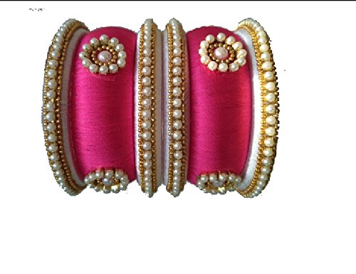 Pink and White silk thread handmade bangles by Manali Creations... Size ...