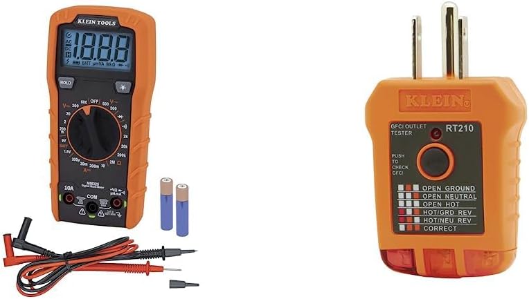 Klein Tools MM325 Multimeter & RT210 Outlet Tester, Receptacle Tester ...