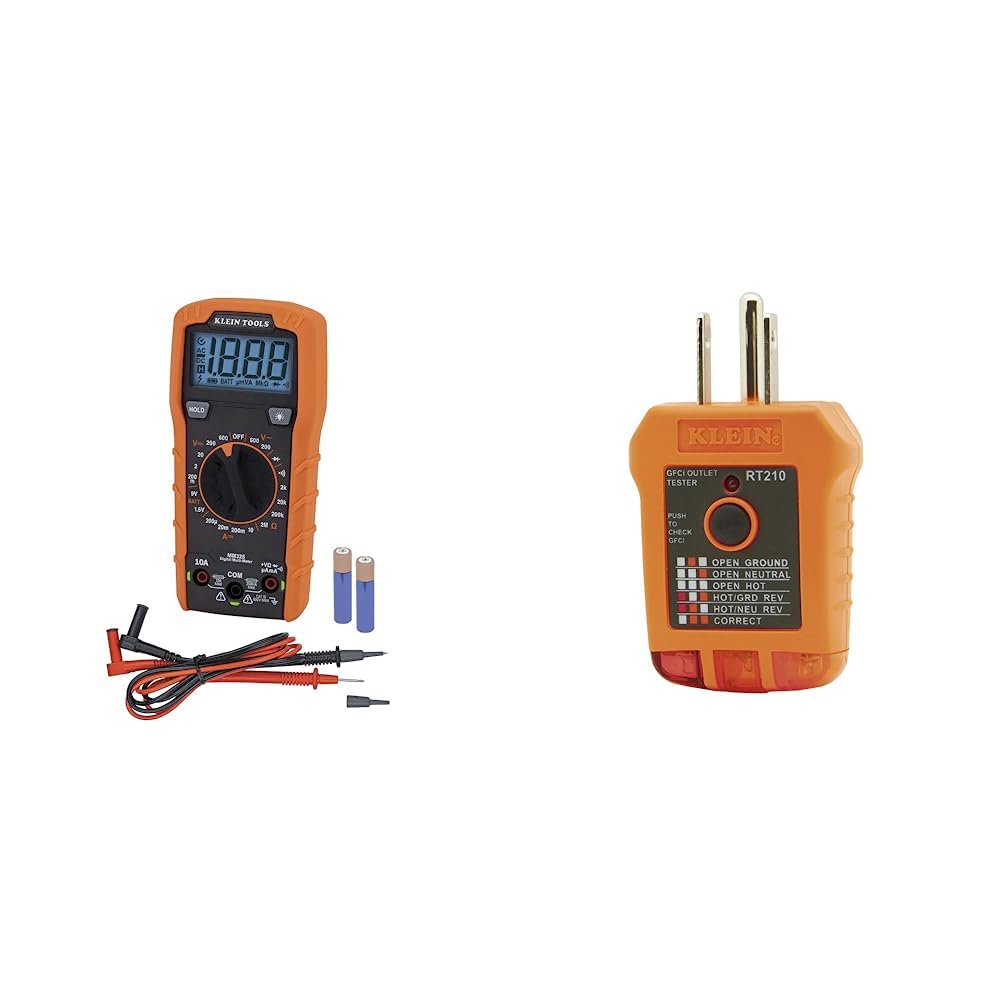 Klein Tools MM325 Multimeter & RT210 Outlet Tester, Receptacle Tester ...