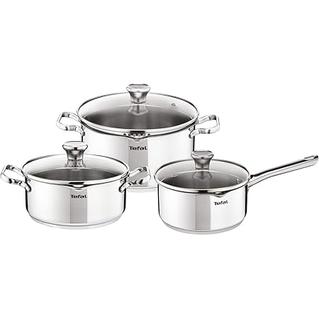 Tefal Batterie de cuisine 6 pièces, Casserole 16 cm, Faitouts 20/24 cm, Couvercles en verre ...