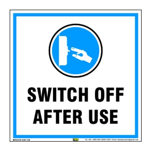 Mr. Safe - Switch Off After Use Sign Eco Vinyl Sticker 8 inch X 8 inch ...