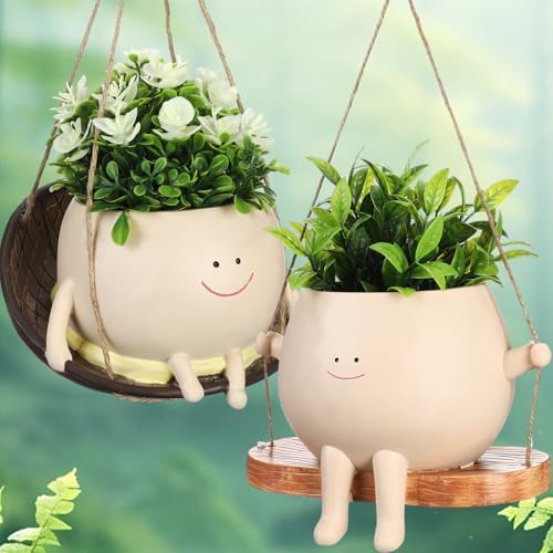 Amazon.com: Nuogo 4 Pcs Swing Face Flower Pot Hanging Planter Outdoor ...