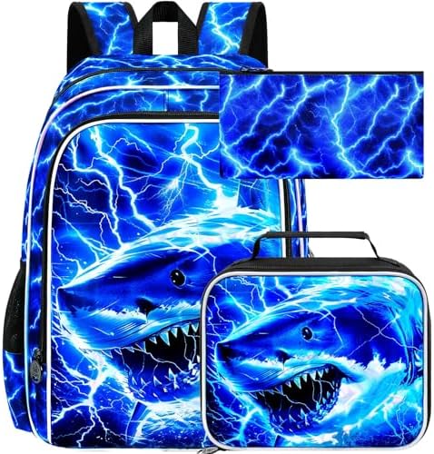 Amazon.com | ZLYERT 17" Shrak Backpack for Boy, 3Pcs Lightning Bookbag ...