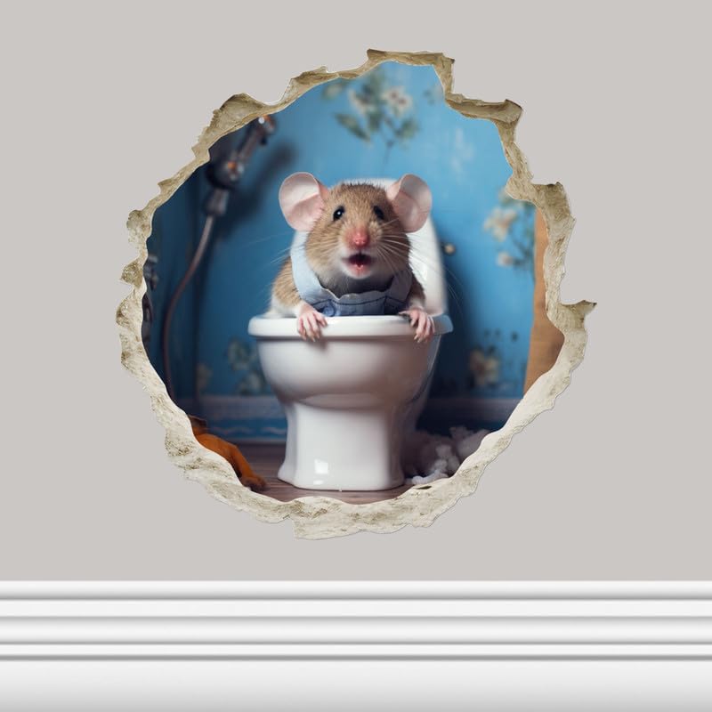 Amazon.com: Cute Mouse On Toilet in Mouse Hole - 3D Wall Sticker Decal ...