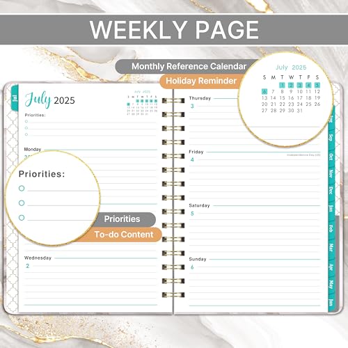 2025-2026 Planner Weekly and Monthly - Coated Tabs, Inner Pocket, 6.3 ...
