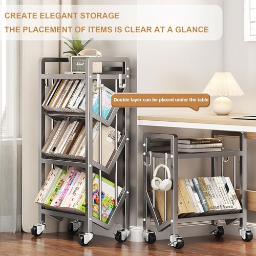 Book Carts with Wheels, Library Rolling Book Cart 2 /3 /4 /5 Tier ...