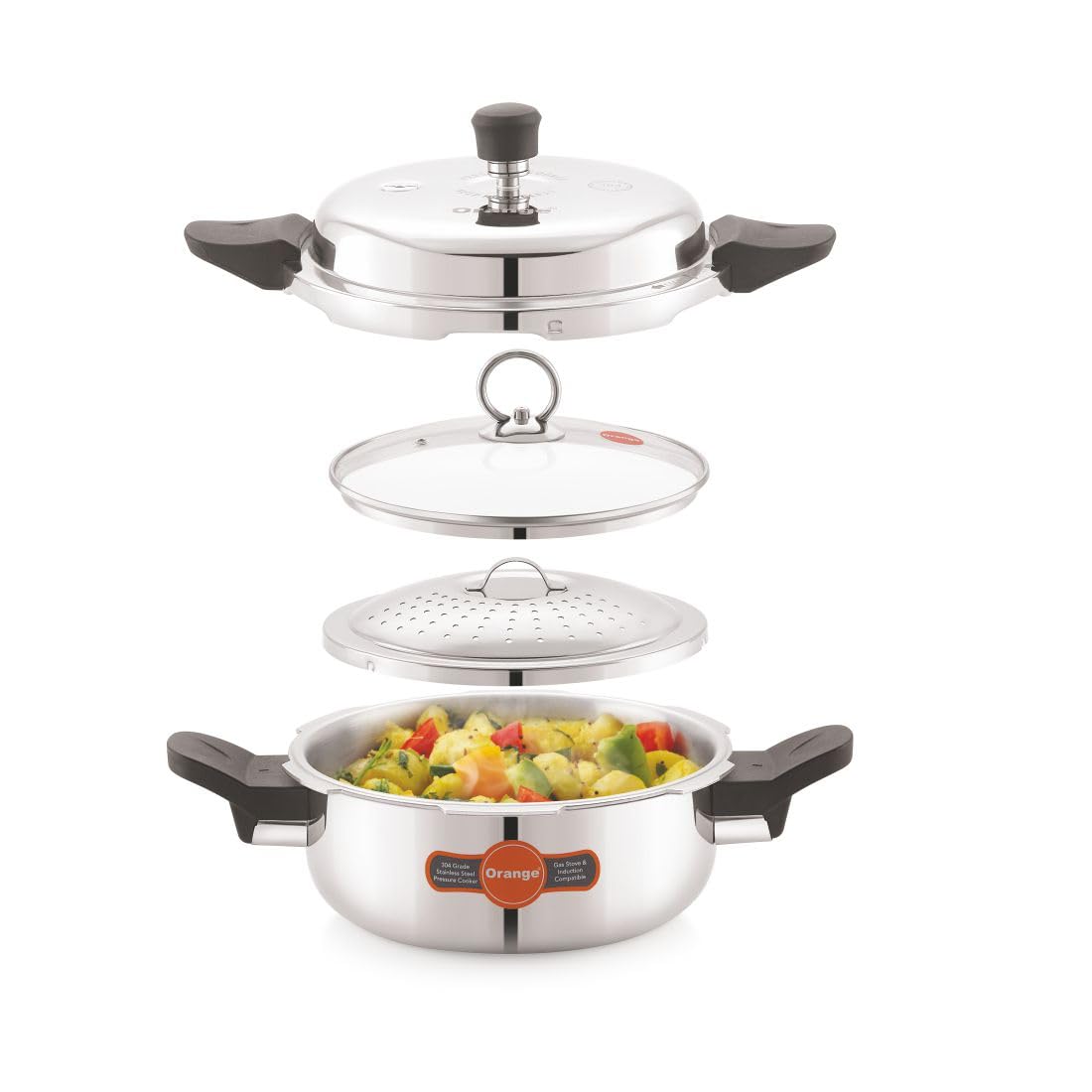Buy Orange Triply Stainless Steel Dome Outer lid Pressure Handi/Cooker ...
