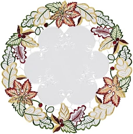 Amazon.com: Embroidered Autumn Fall Leaf Doily, Placemat (11 inch Round ...