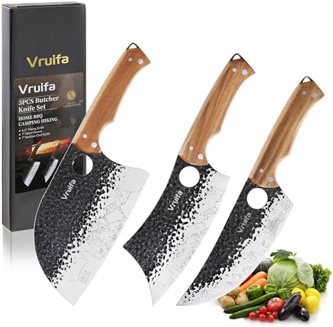 Amazon.com: 3PCS Butcher Knife, 7" Meat Cleaver, 7" Serbian Chef and 6. ...