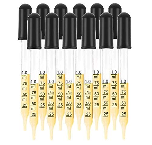 Pack of 12 Graduated 1ml, Glass Dropper with Black Suction Bulb ...