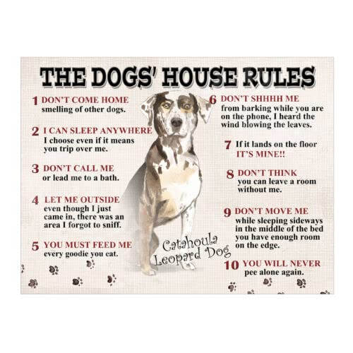 Vintage Metal Tin Sign Catahoula Leopard Dog The Dogs House Rules Tin ...