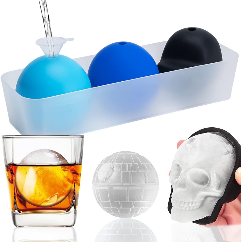 Amazon.com: Sphere Ice Cube Mold,3D Skull Ice Cube Mold and Star Wars ...