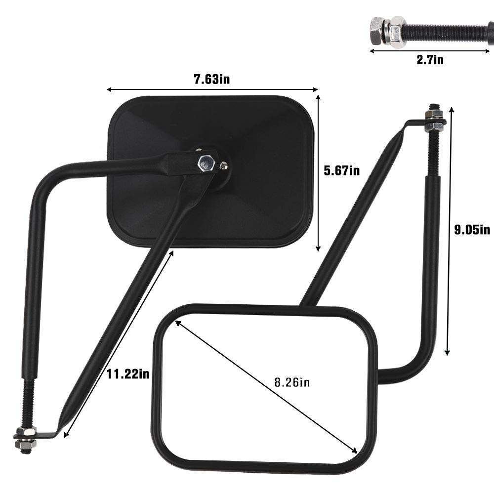 Snapklik.com : JeCar Side Mirrors Square Doorless Rear View Quick ...