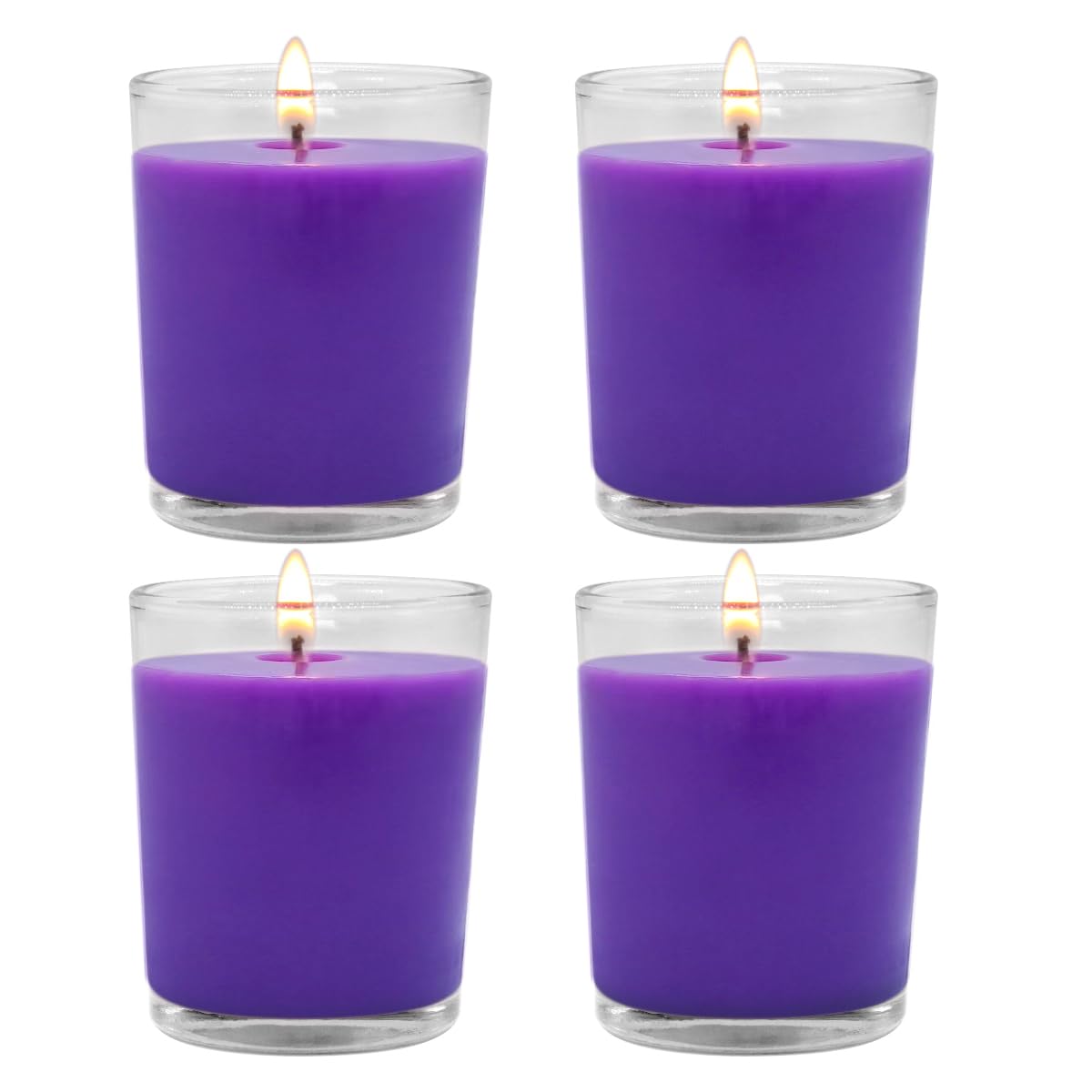 Amazon.com: Set of 4 Purple Votive Candles, Clear Glass Filled Soy Wax ...