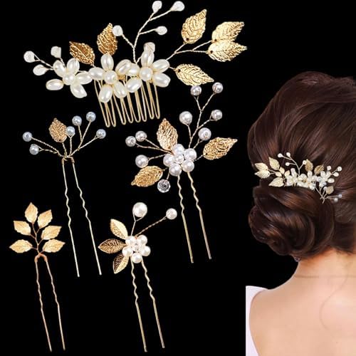 Amazon.com : REDANHA 5 Pieces Wedding Hair Pins Gold Leaf Headpiece ...