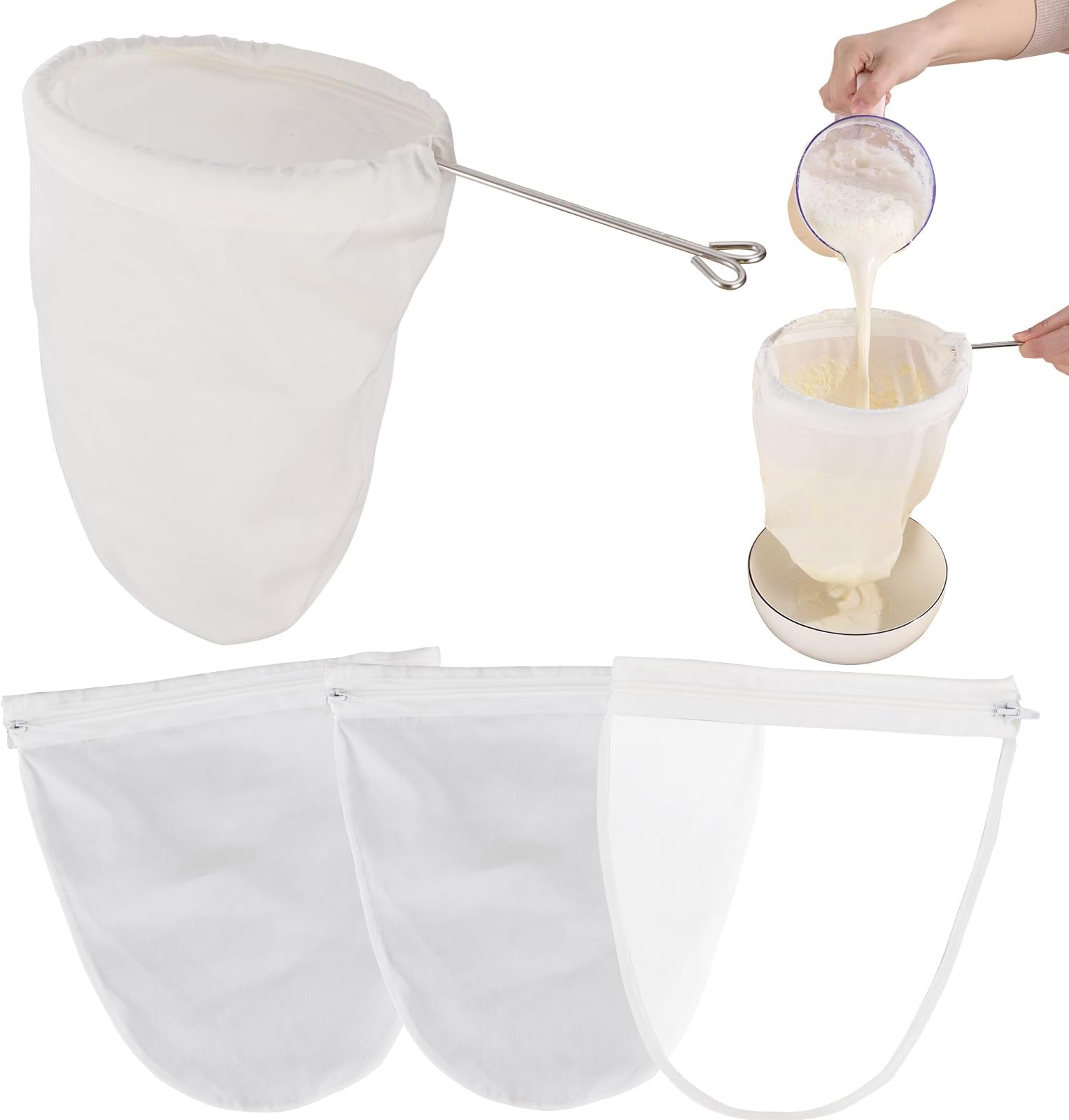 Amazon.com: 3 PCS Fine Mesh Strainer Bags - RAINFLOW Reusable Cheese ...