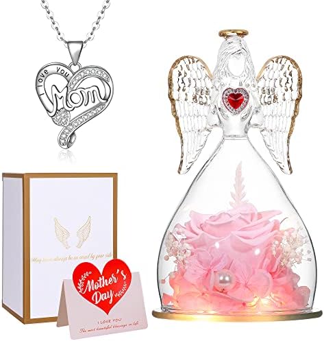 Amazon.com: Tiaronics Angel Gifts Real Rose in Angel Figurines with LED ...