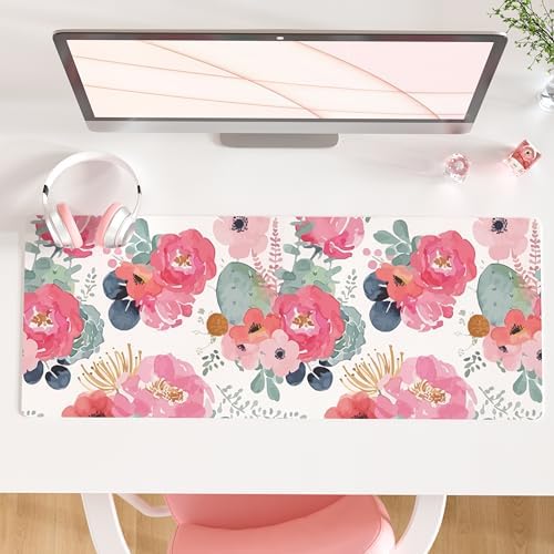 Amazon.com: QIYI Large Mouse Pad, Pink Floral Desk Mat for Desktop ...
