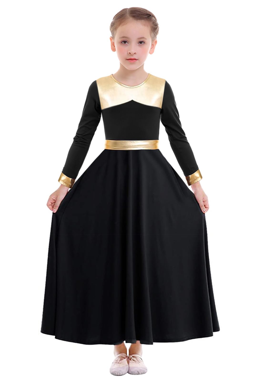 Amazon.com: Z&X Girls Praise Dance Outfits Metallic Gold Liturgical ...