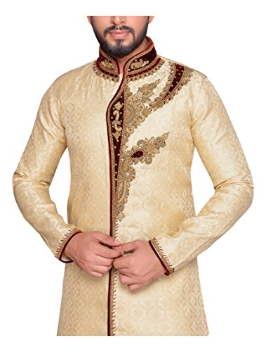 Buy Indian Poshakh Men's Brocket Sherwani 1634-XXXXL, Gold, XXXX-Large ...