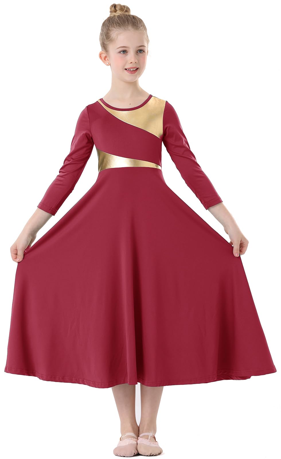 Snapklik.com : TLMNU Girls Praise Dance Dress Metallic Gold Liturgical ...