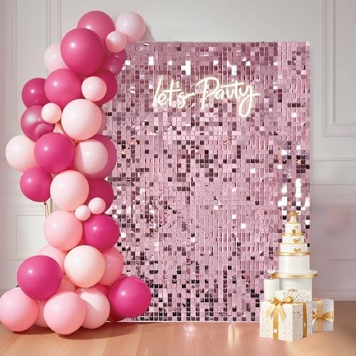 Amazon.com : 24 Pcs Pink Shimmer Wall Backdrop Panels for Party Decor ...