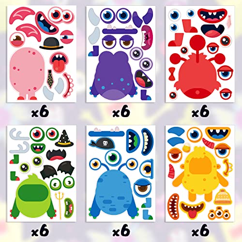 Zayvor 36 Sheet Monster Make Your Own Stickers For Kids, Make-a-Face ...