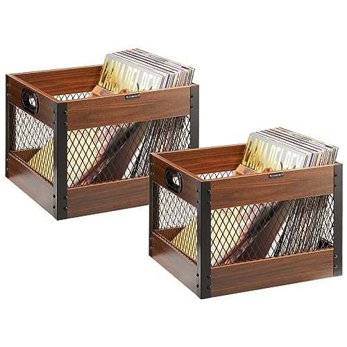 Snapklik.com : 2 Packs Vinyl Record Storage Crate, Wooden LP Record ...