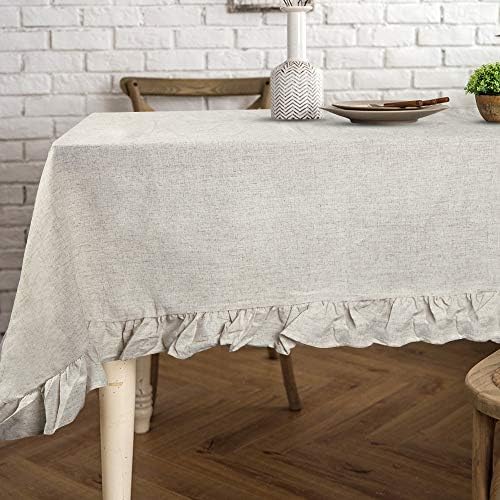 Amazon.com: Lahome Rustic Ruffled Linen Tablecloth - Cotton Linen ...