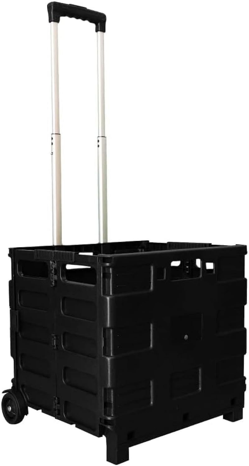 Buy 25kg Folding Shopping Trolley Storage Boot Cart Box - Black;with ...