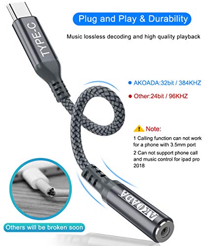 AkoaDa USB C naar 3.5mm Hoofdtelefoon Type C naar Aux Adapter Nylon ...