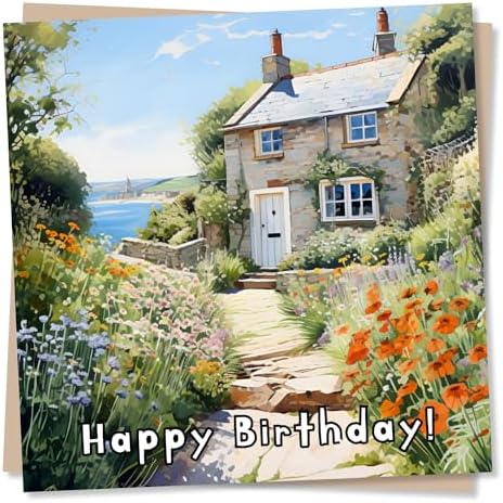 Coastal Cottage - Happy Birthday Card - Sea and Cottage Scene - Made in ...
