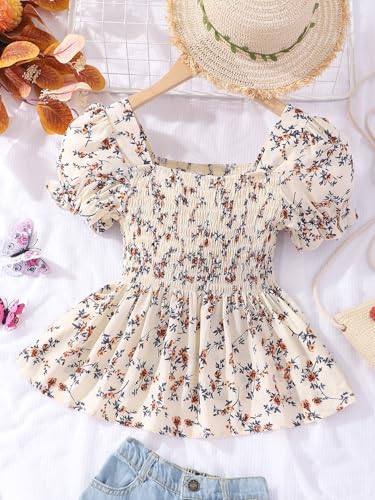 Seechoslo 2025 Tween Girls’ Cute Short Sleeve Square Neck Smocked ...