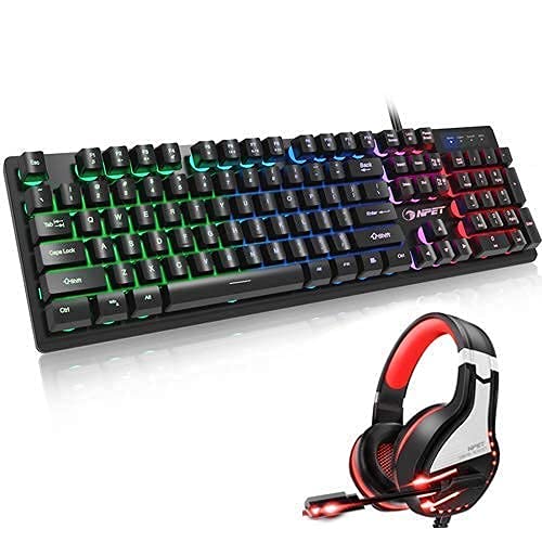 Amazon.com: NPET Gaming Keyboard and Headset Bundle, Ultra-Slim Rainbow ...