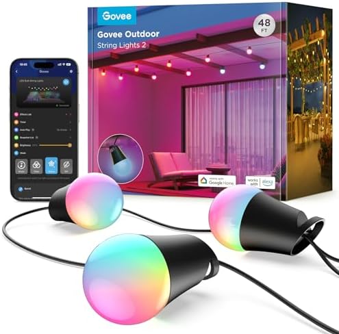 Govee Smart Outdoor String Lights 2, 144ft Outdoor Lights with Dimmable ...