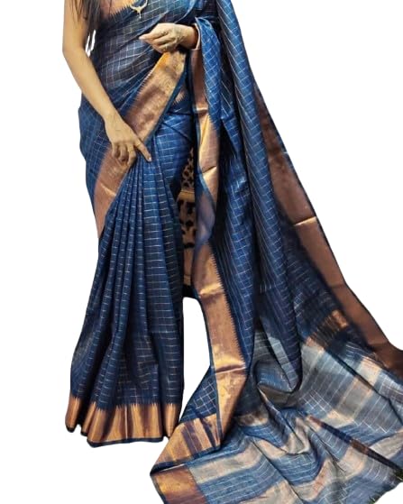 Buy NIMRA CRAFT Women's Cotton Art Silk Mangalgiri Gold Check Saree ...