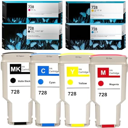 Amazon.com: 728 Ink Cartridges 4-Pack (300ml Matte Black / 130ml Cyan ...