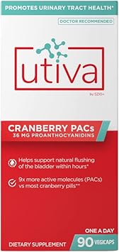 Amazon.com: Utiva Cranberry PACs Pills for Flushing of The Urinary ...
