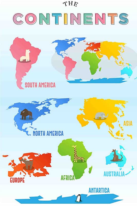 Educational Sticker Poster for Kids|Seven Continents Name Poster ...