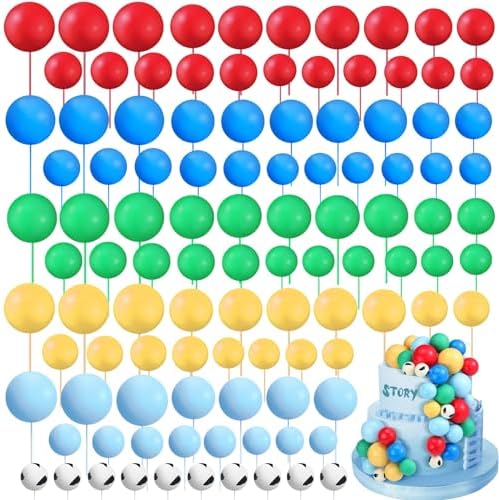 Amazon.com: Tondiamo 108 Pcs Balls Cake Topper Balloons Cupcake Topper ...