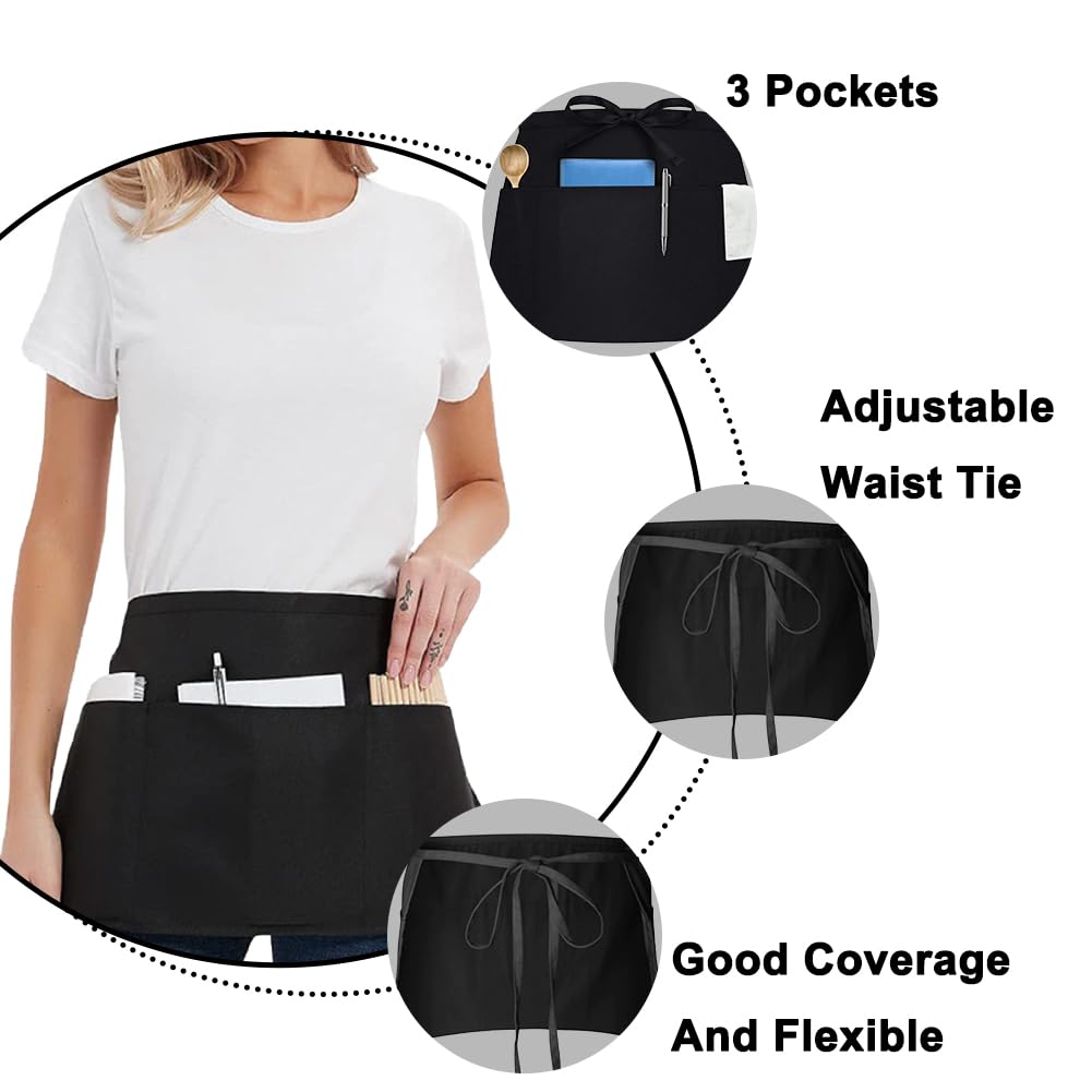 Lam-lord 4 Pack Waist Aprons, Black Waiter Half Apron Waitress Aprons ...