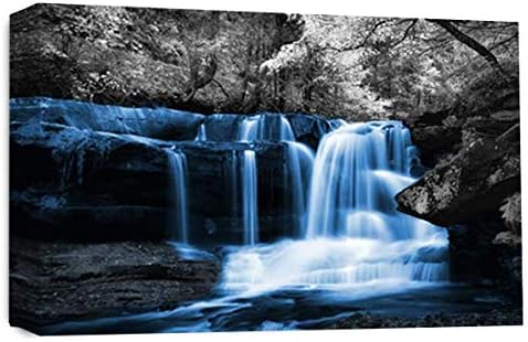 LR Blue Waterfall Canvas Wall Art Picture Forest Landscape Grey White ...