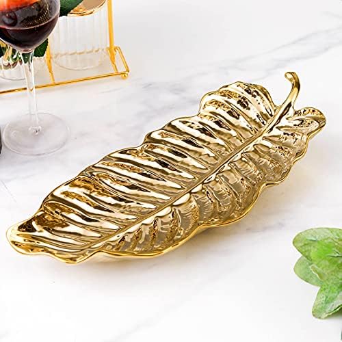 Gold Leaf Decorative Tray – Premium Ceramic Gold Tray for Jewelry ...
